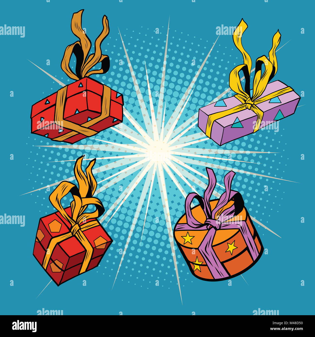 Set boxes with gifts Stock Photo - Alamy
