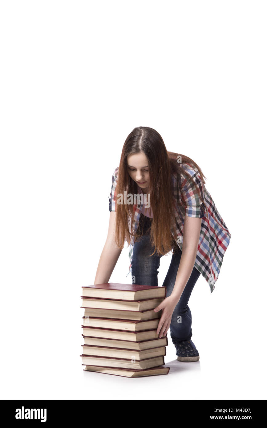 Student with books isolated on the white background Stock Photo - Alamy
