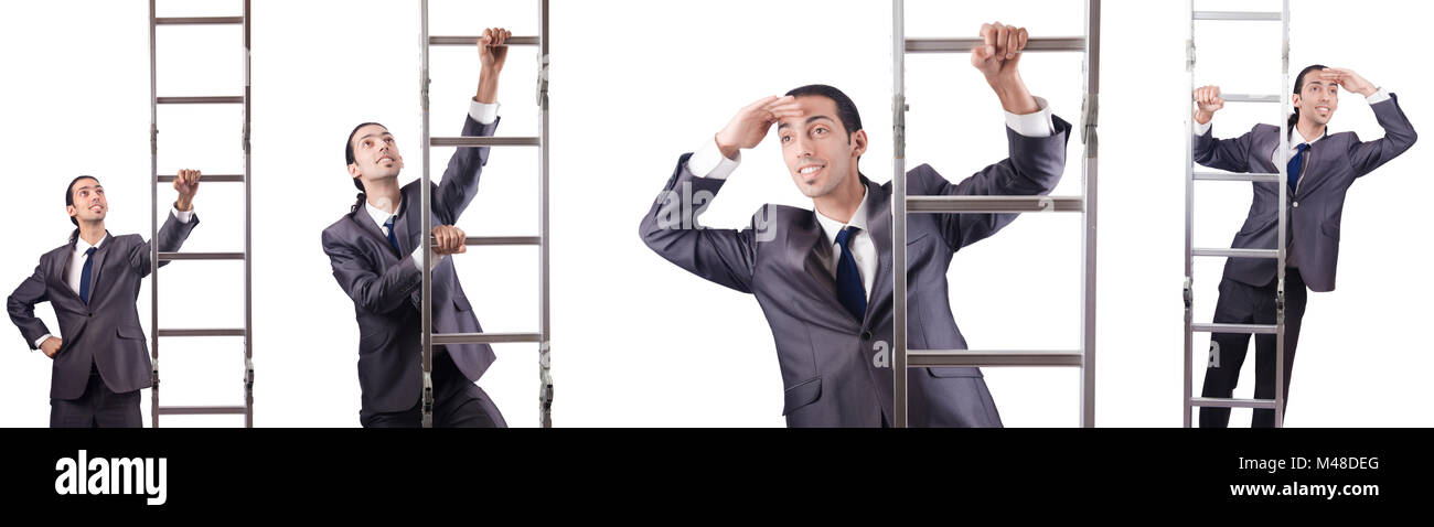 Businessman climbing the ladder isolated on white Stock Photo - Alamy