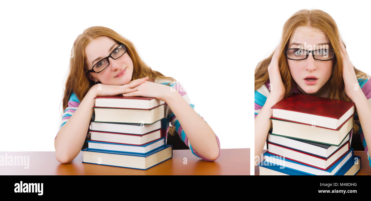 Young student with books isolated on white Stock Photo - Alamy