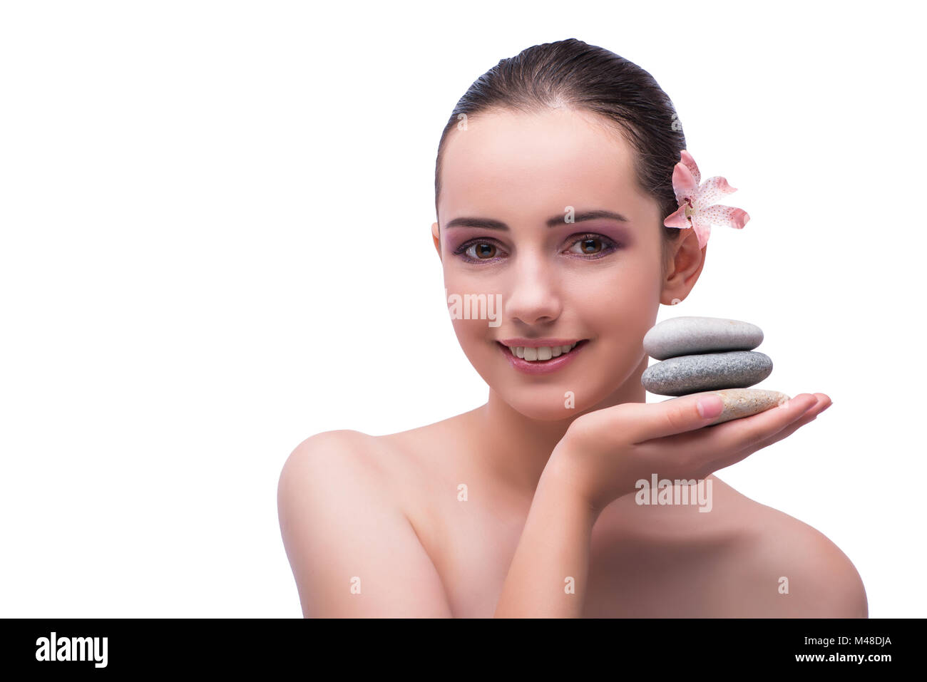 Young woman during spa session isolated on white Stock Photo - Alamy