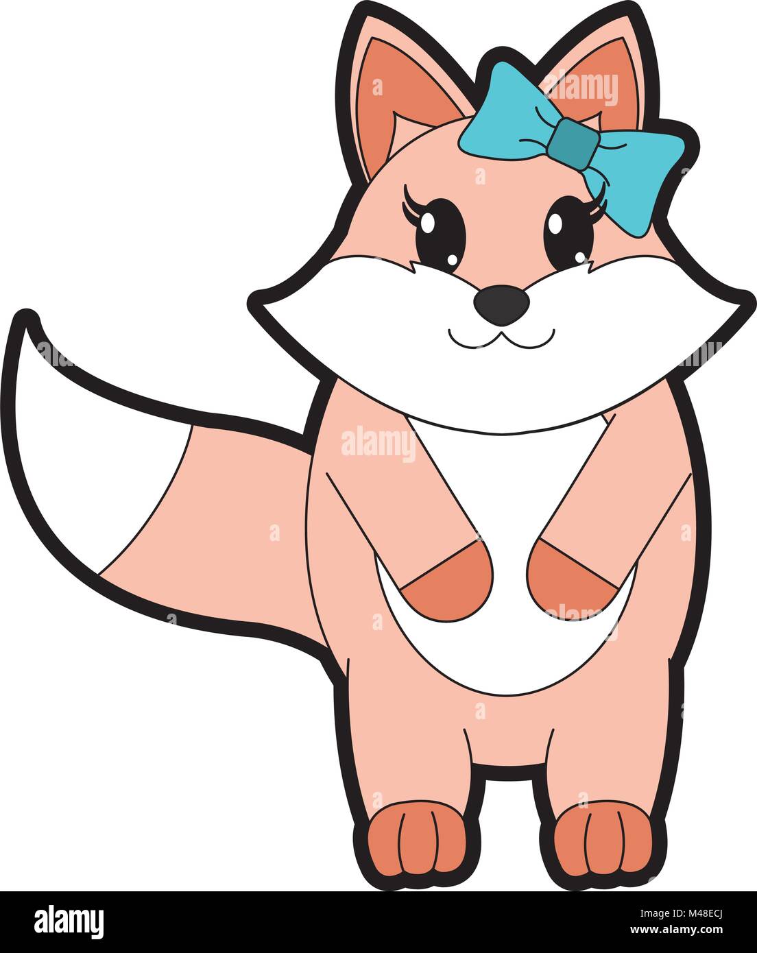 full color adorable female fox animal with ribbon bow Stock Vector ...
