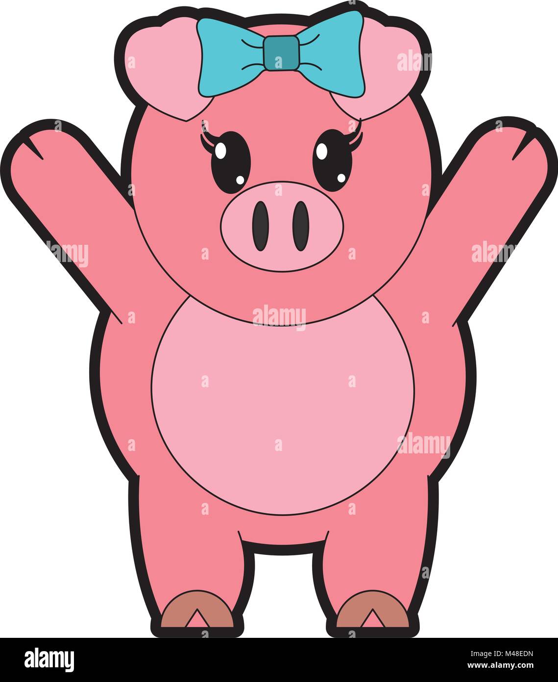 full color adorable female pig animal with hands up Stock Vector Image ...