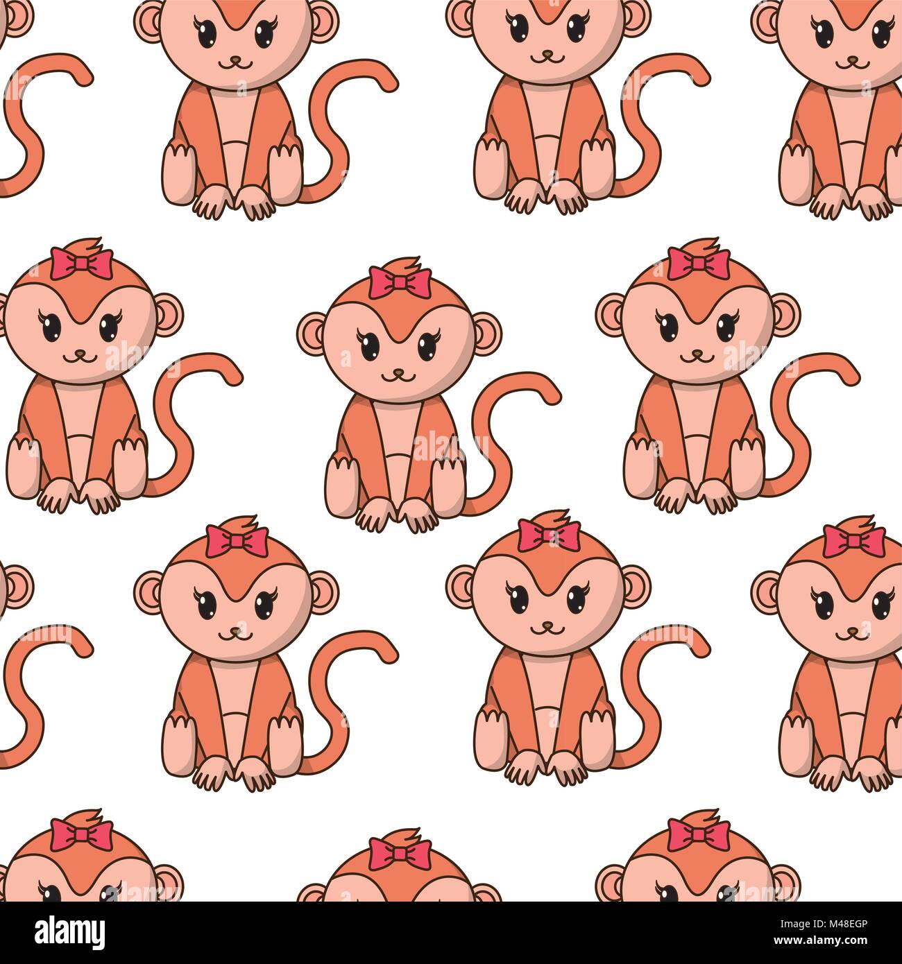female monkey cute animal with ribbon bow background Stock Vector Image ...