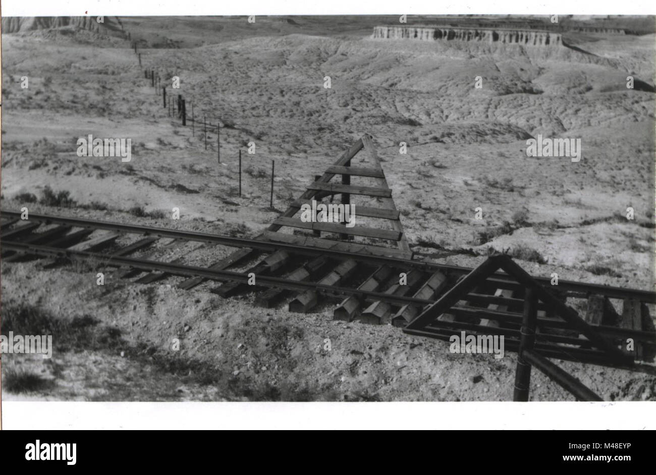 Badlands National Park, black and white historical photograph. Railroad ...