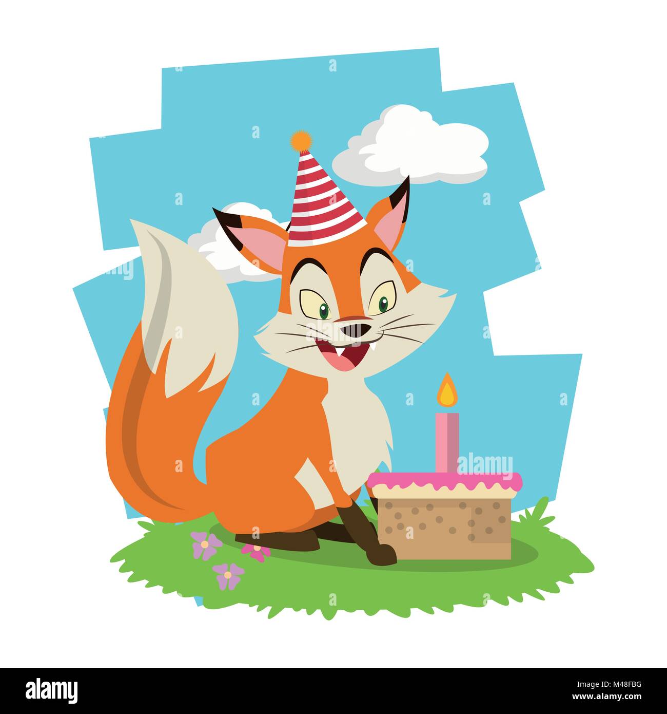 Happy birthday fox cartoon card Stock Vector Image & Art - Alamy