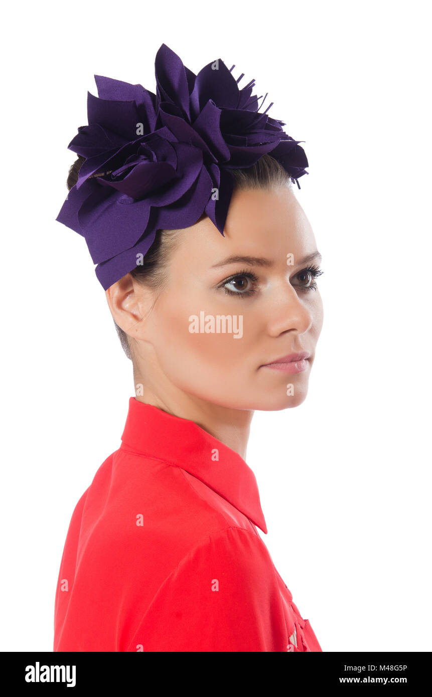 Pretty model with purple head accessory isolated on white Stock Photo ...