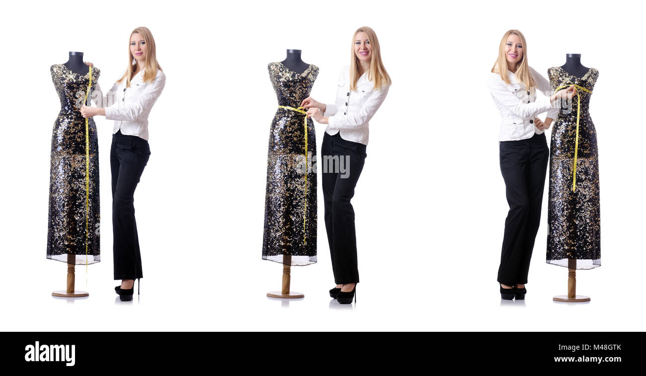 Female tailor isolated on the white background Stock Photo - Alamy