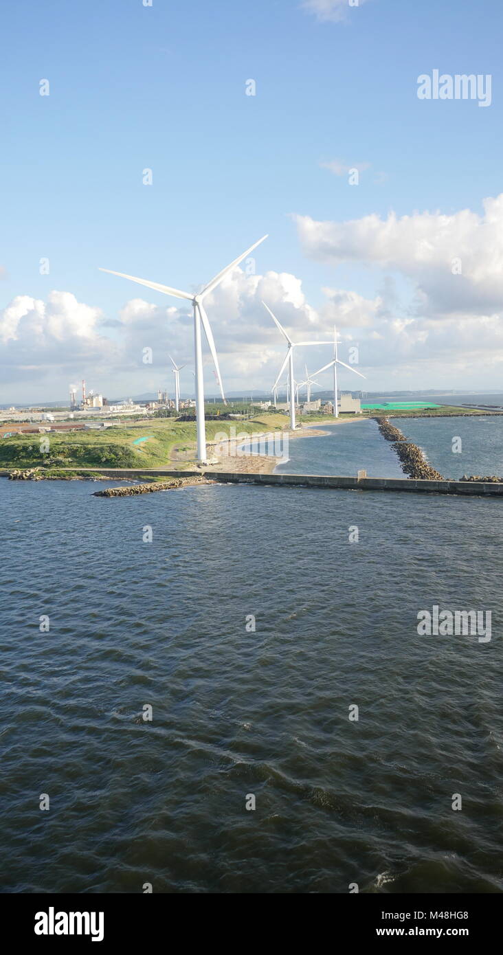 wide shot of the wind mill or turbines for clean recycle energy wide ...