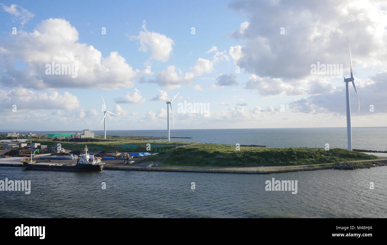 wide shot of the wind mill or turbines for clean recycle energy wide ...