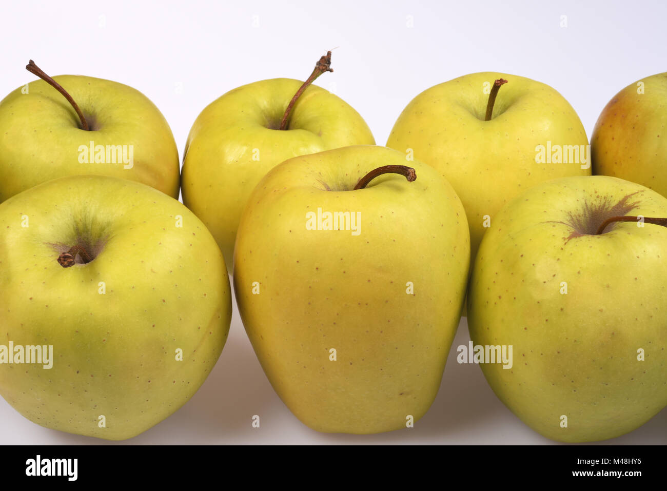 Large yellow apples are elongated with short sturdy brown roots Stock ...