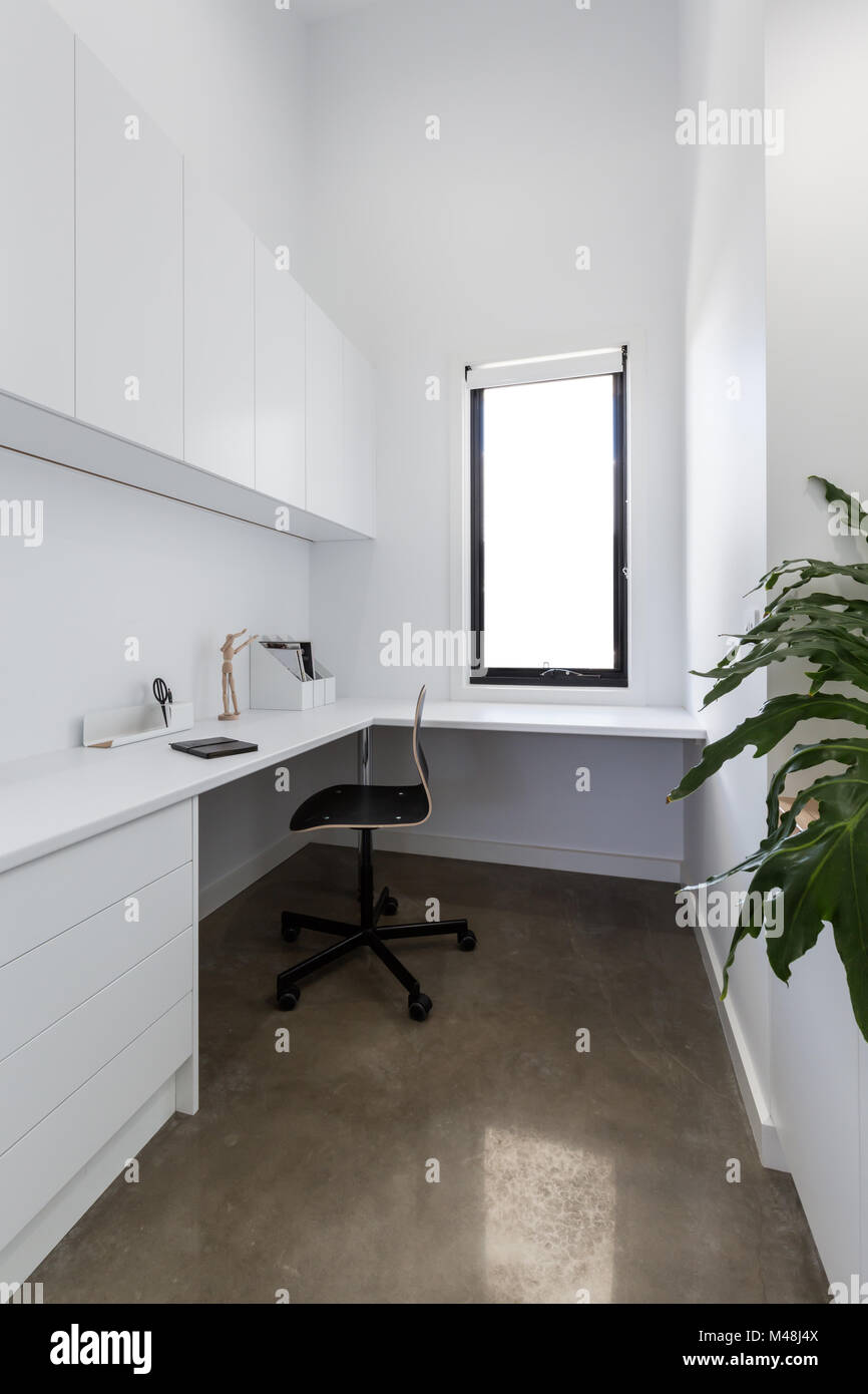 Clean crisp white study area in a contemporary home Stock Photo - Alamy