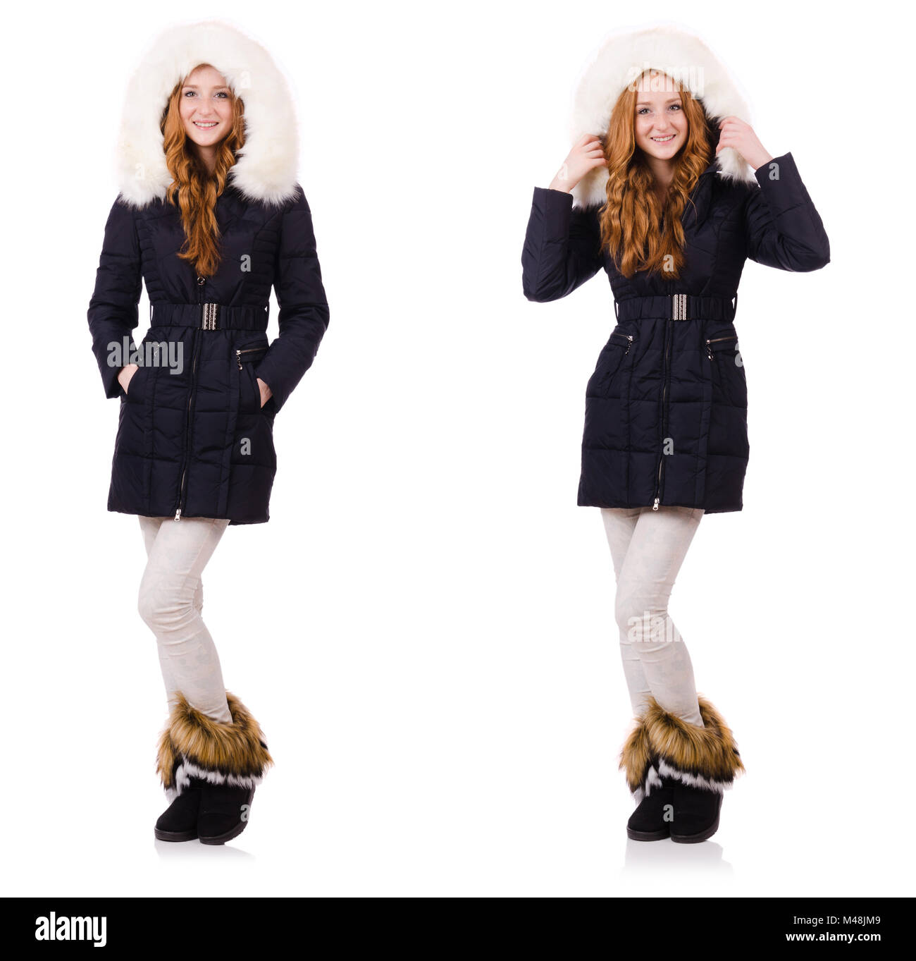 Pretty girl in warm clothes isolated on white Stock Photo - Alamy