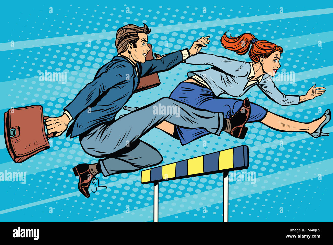 Business competition woman and man running Stock Photo - Alamy