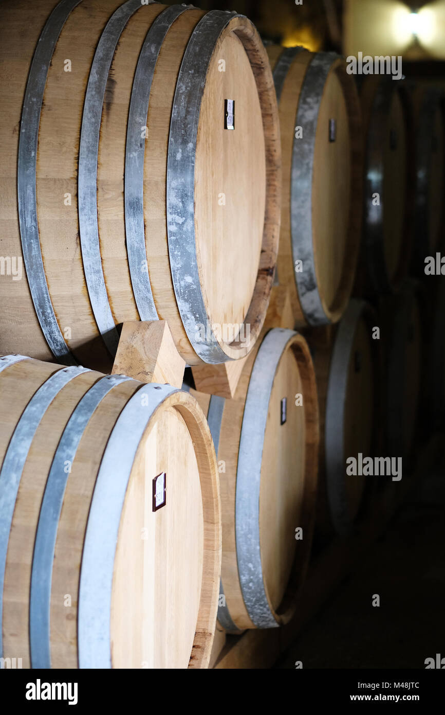 Wooden wine barrels Stock Photo - Alamy