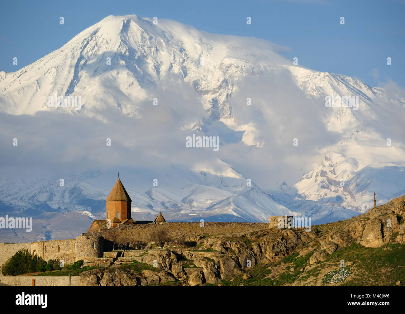 Ancient monastery in front of mountain Stock Photo - Alamy