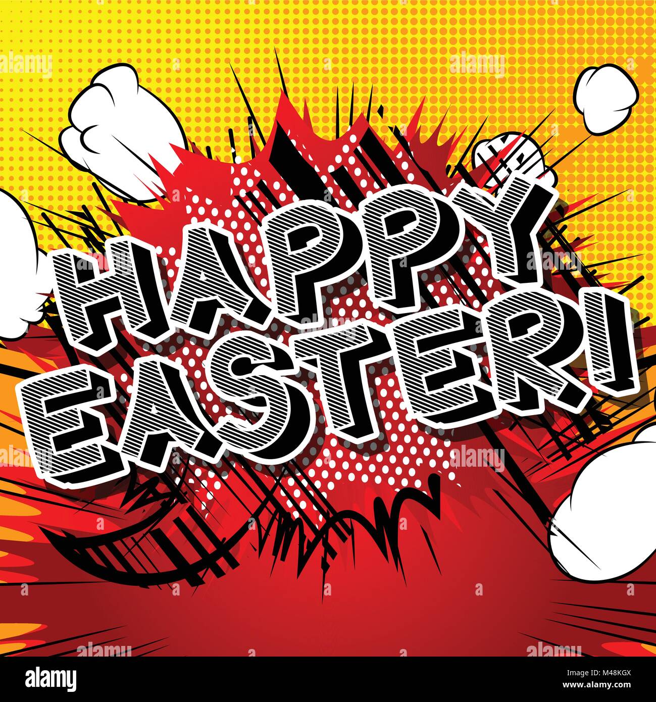 Happy Easter text on comic book background. Vector cartoon character ...