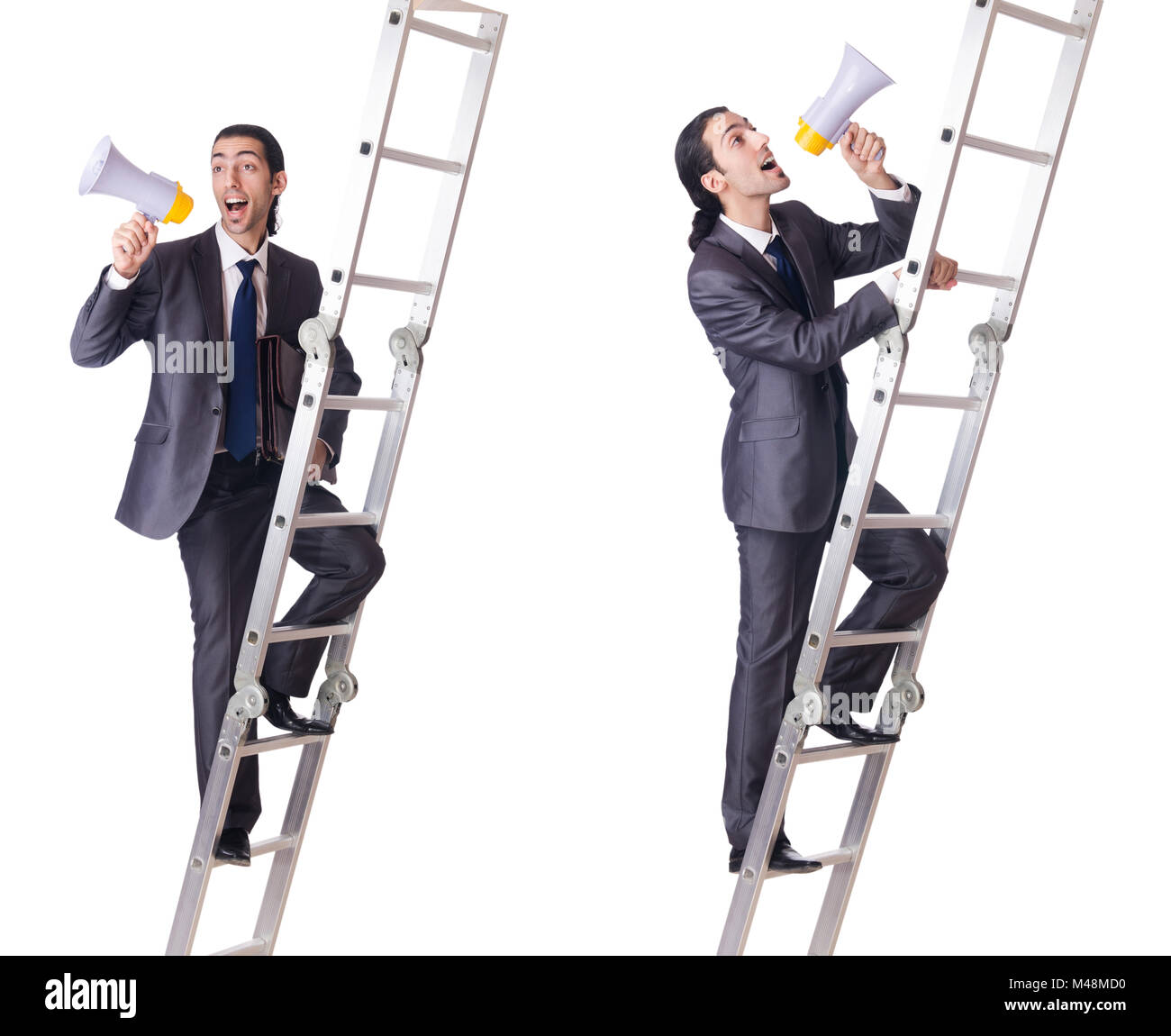 Businessman climbing the ladder isolated on white Stock Photo - Alamy