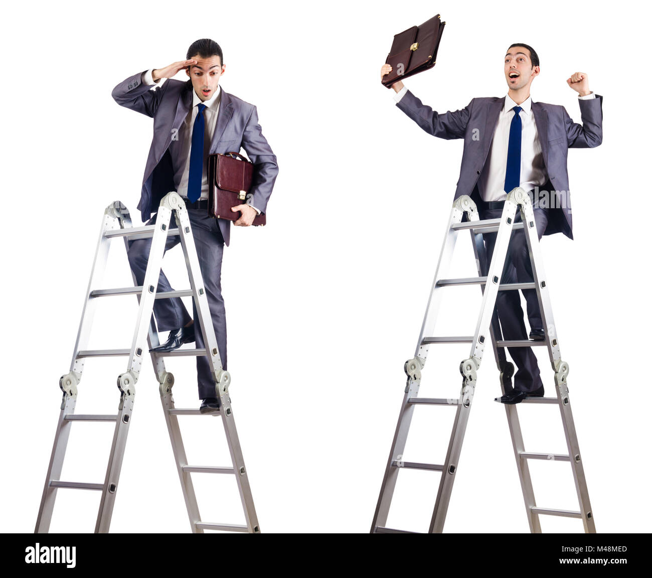 Businessman climbing the ladder isolated on white Stock Photo - Alamy