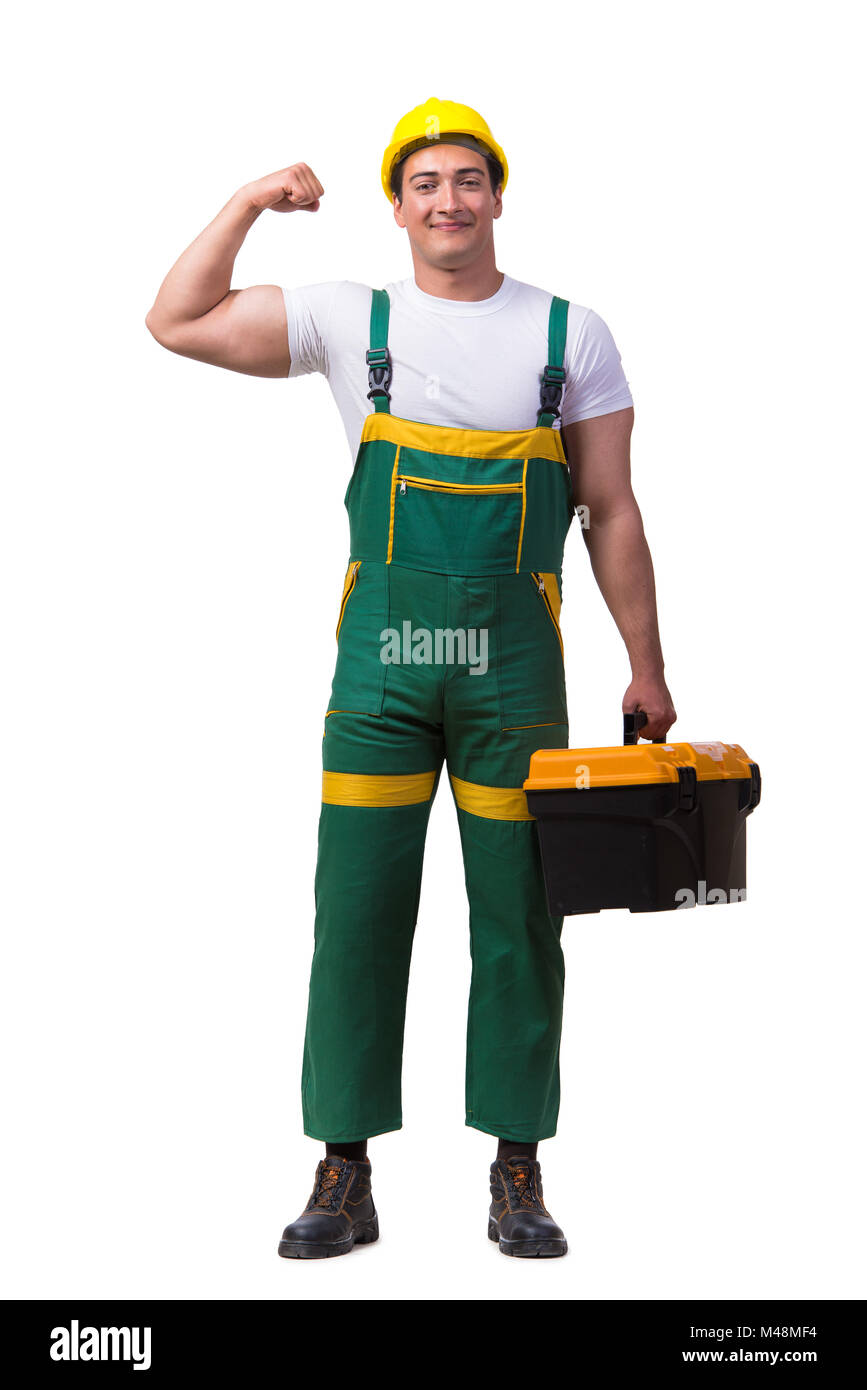 Man with toolbox isolated on the white background Stock Photo - Alamy