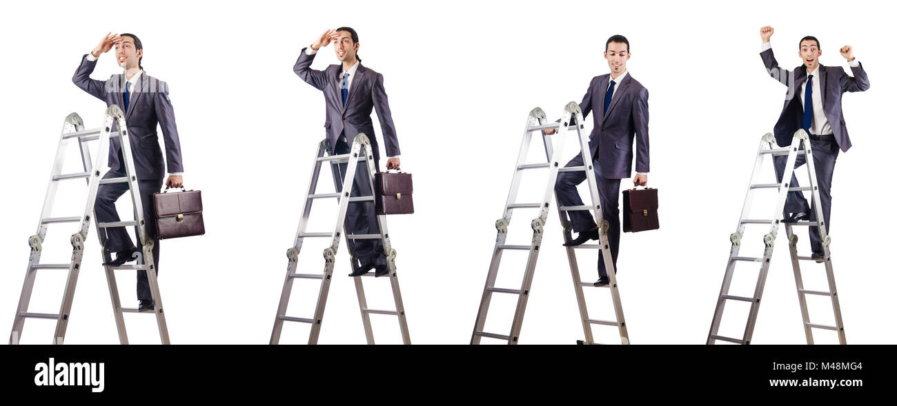 Businessman climbing the ladder isolated on white Stock Photo - Alamy