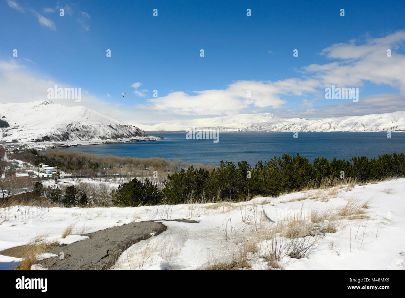 Lake Sevan in winter Stock Photo - Alamy