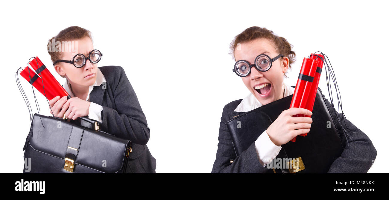 The woman businesswoman with dynamite stick isolated on white Stock ...
