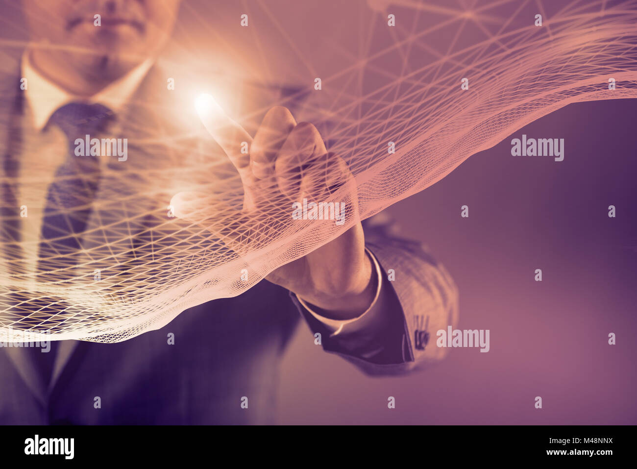 The businessman pressing virtual button in futuristic concept Stock ...