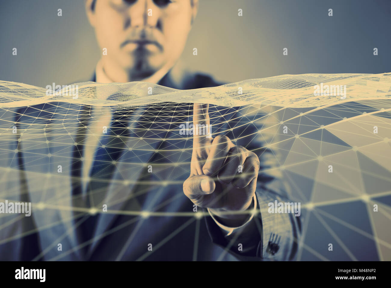 The businessman pressing virtual button in futuristic concept Stock ...