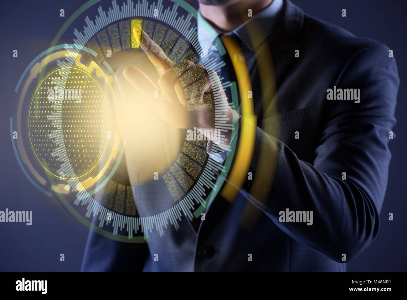 The businessman pressing virtual button in futuristic concept Stock ...