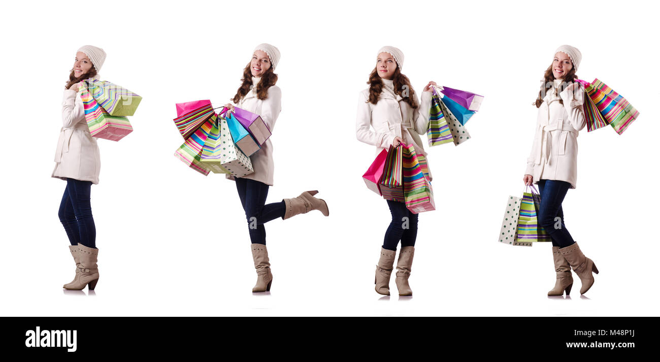 The woman in winter clothing doing christmas shopping Stock Photo - Alamy