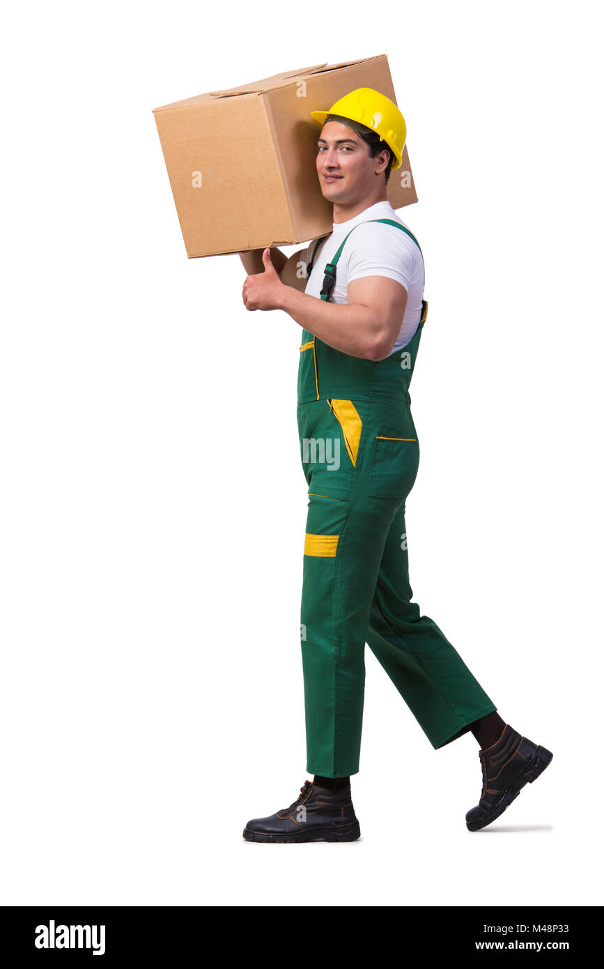 The man moving boxes isolated on the white background Stock Photo - Alamy