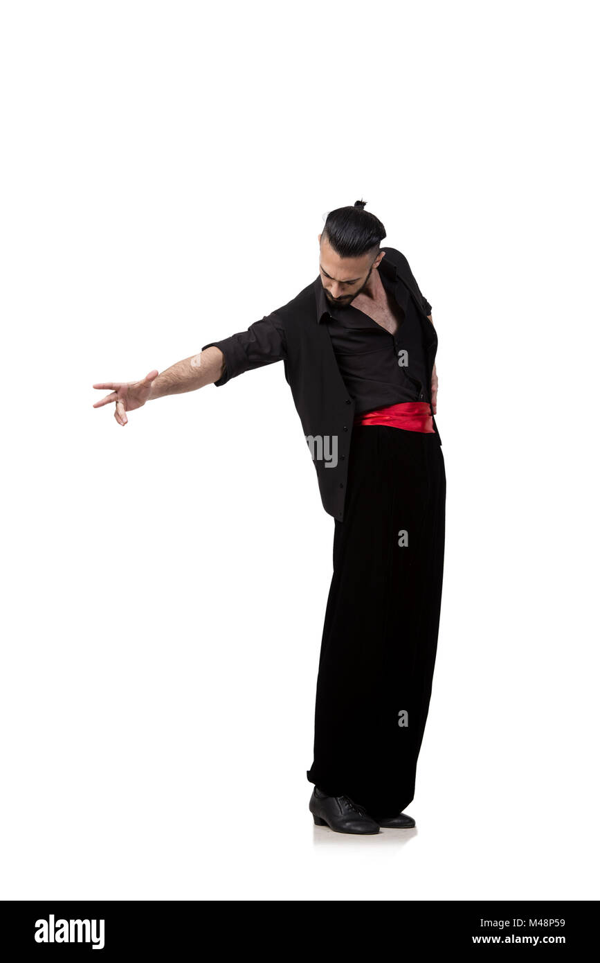 The man dancer dancing spanish dances isolated on white Stock Photo - Alamy