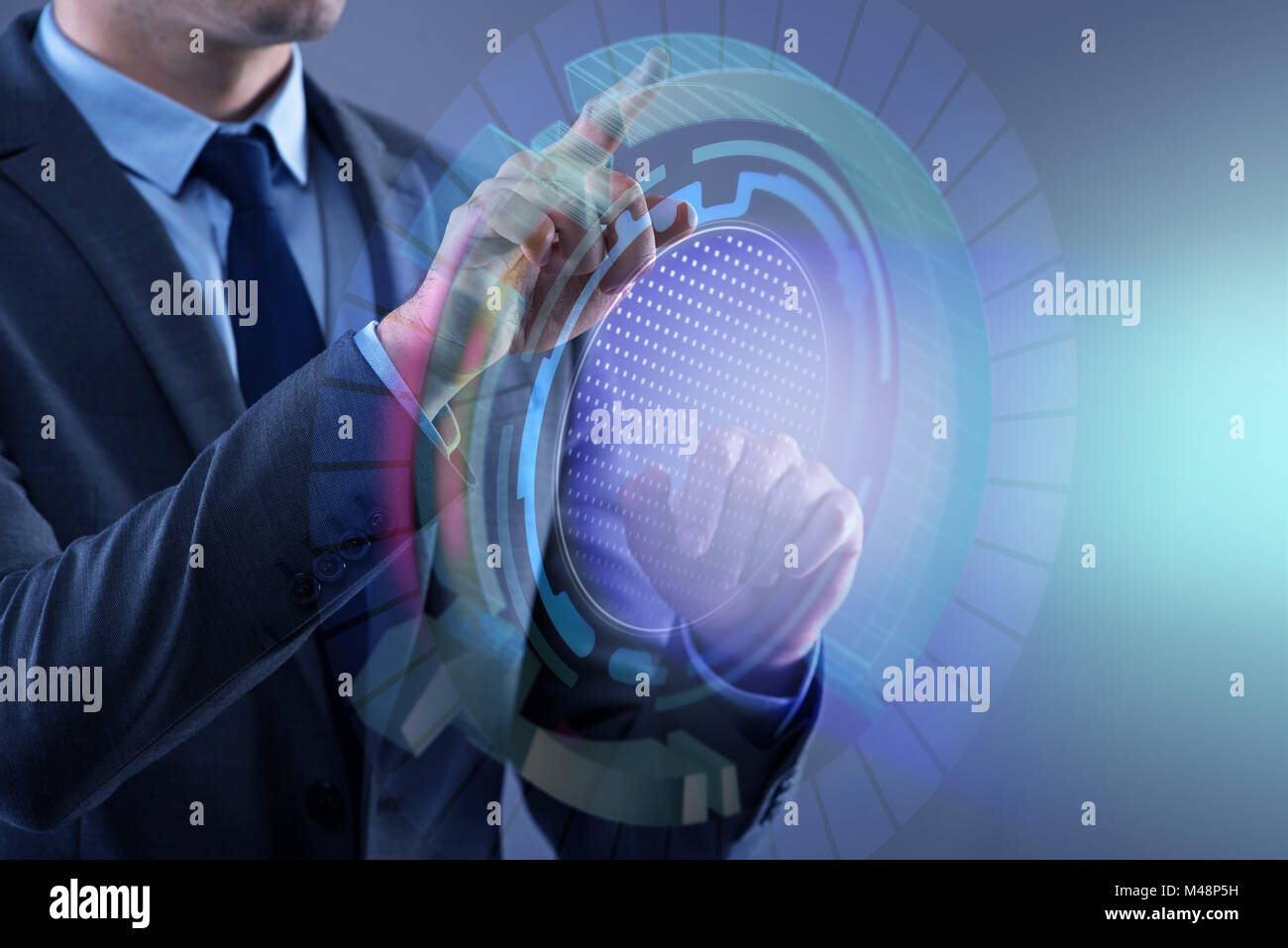 The businessman pressing virtual button in futuristic concept Stock ...