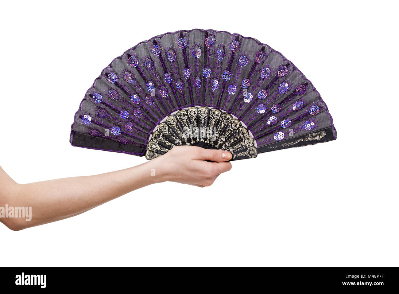 The hand holding fan isolated on white background Stock Photo - Alamy