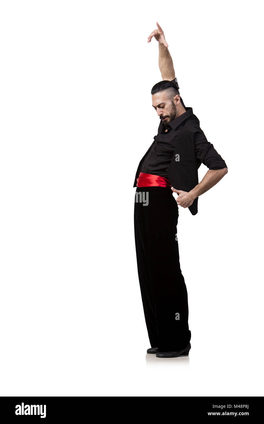 The man dancer dancing spanish dances isolated on white Stock Photo - Alamy