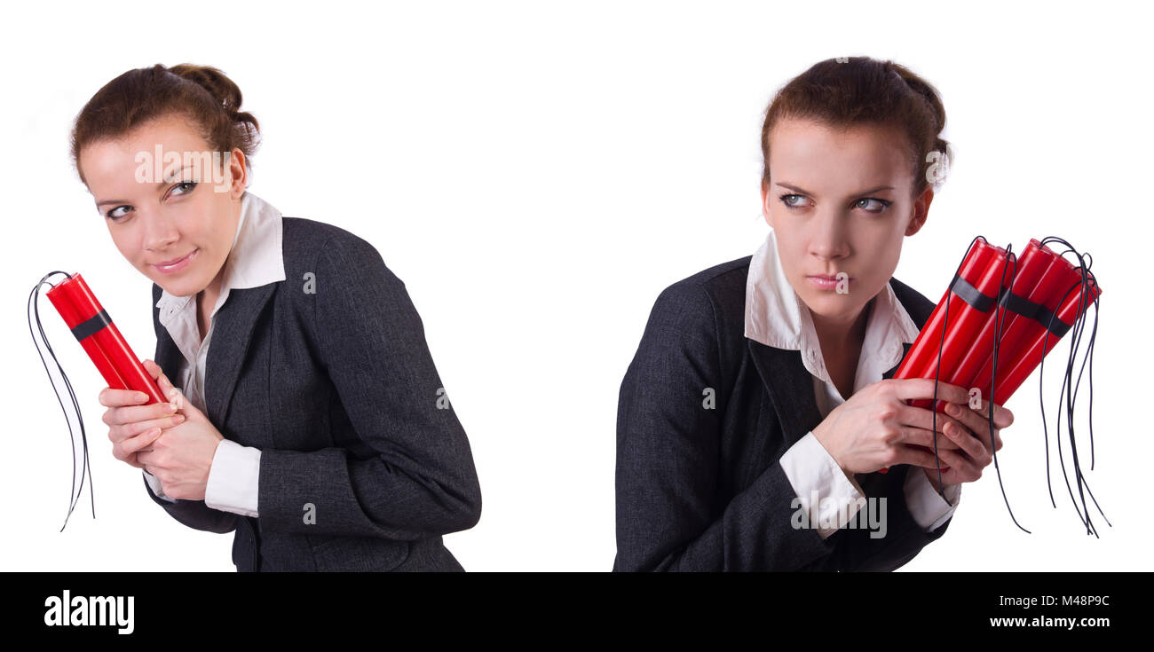 The woman businesswoman with dynamite stick isolated on white Stock ...