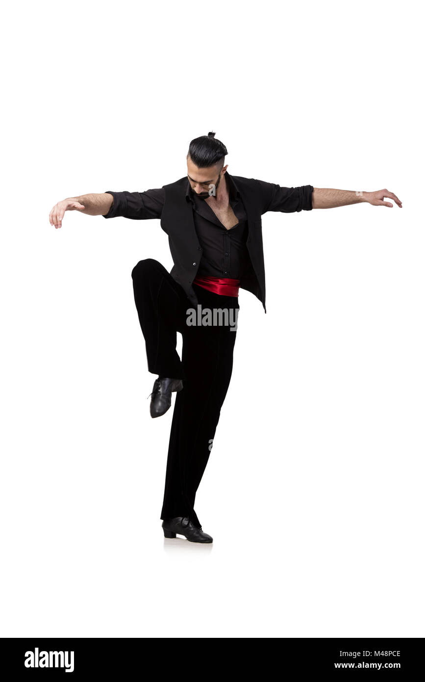 The man dancer dancing spanish dances isolated on white Stock Photo - Alamy
