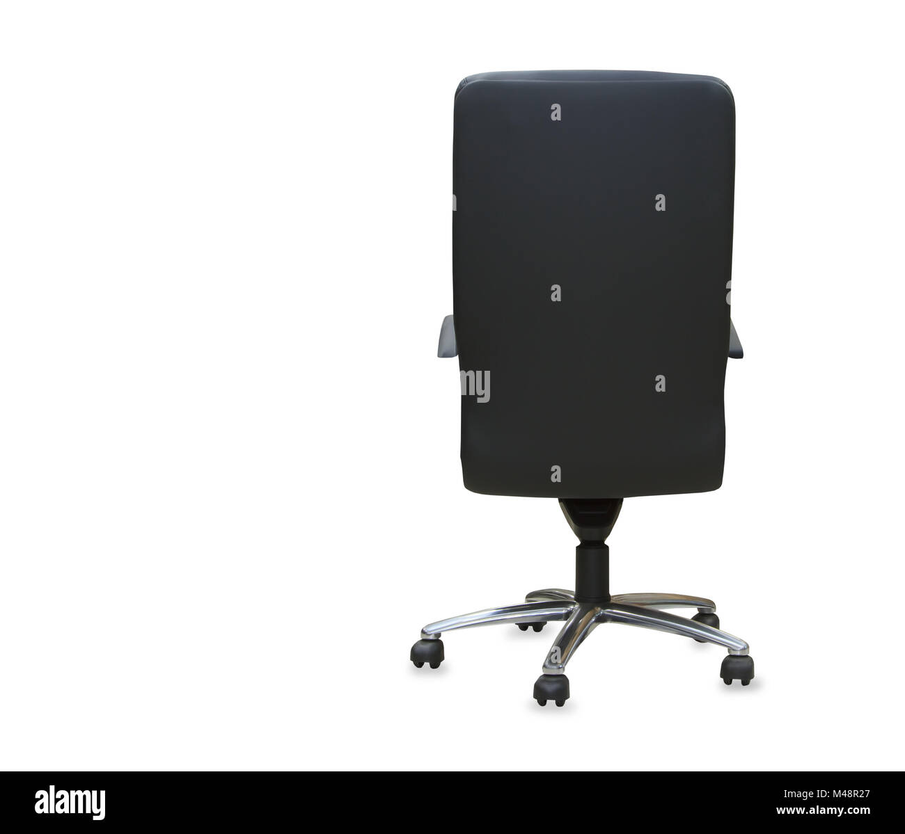 back view of modern office chair from black leather. Isolated Stock ...