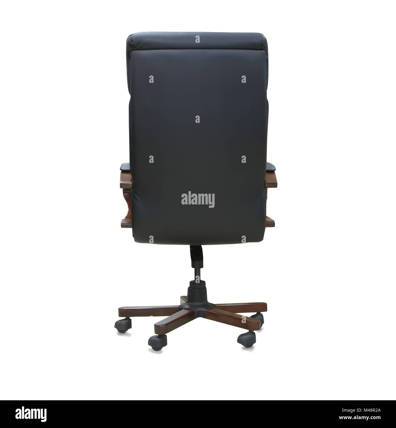back view of modern office chair from black leather. Isolated Stock ...