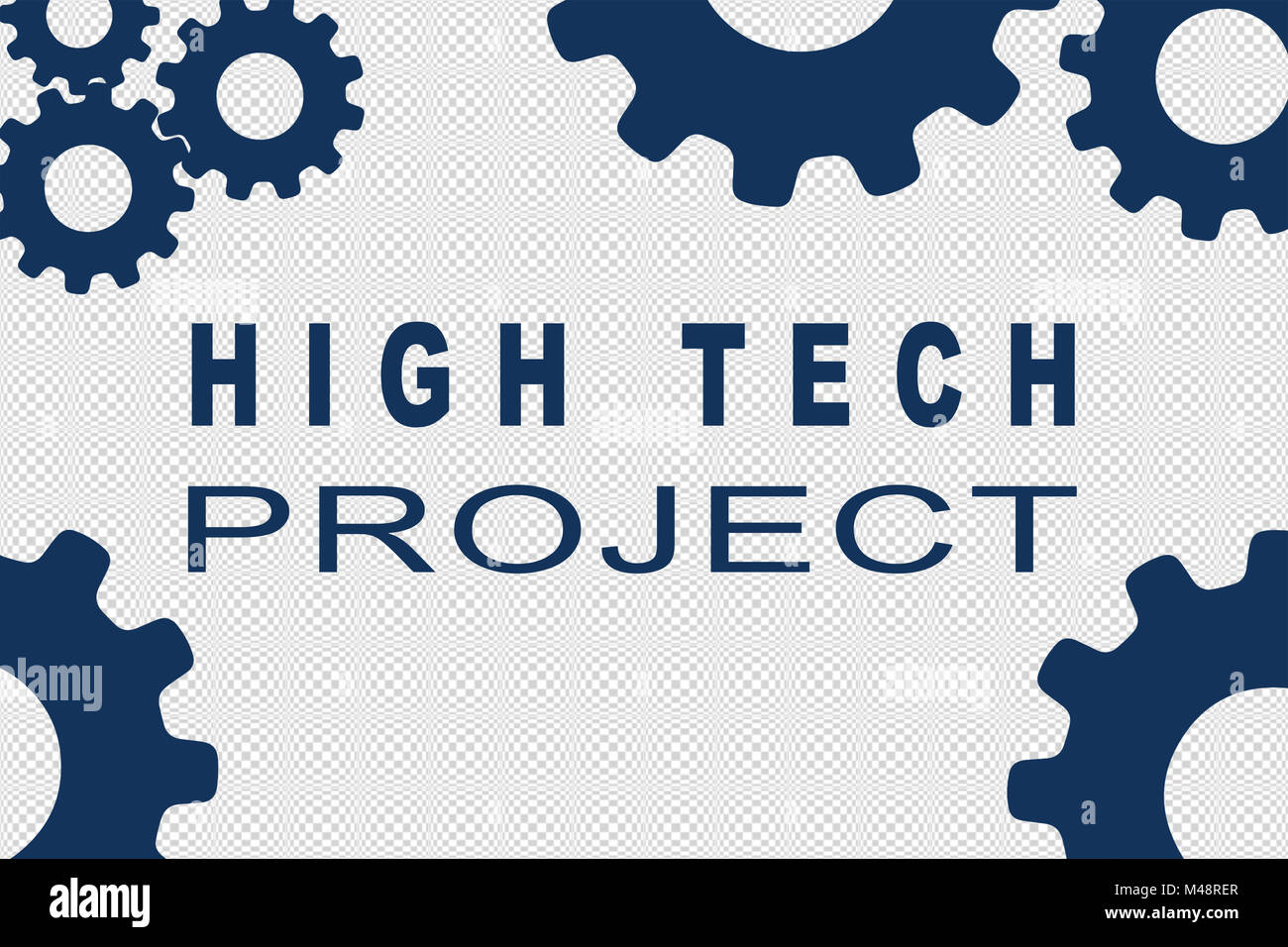 HIGH TECH PROJECT sign concept illustration with blue gear wheel ...