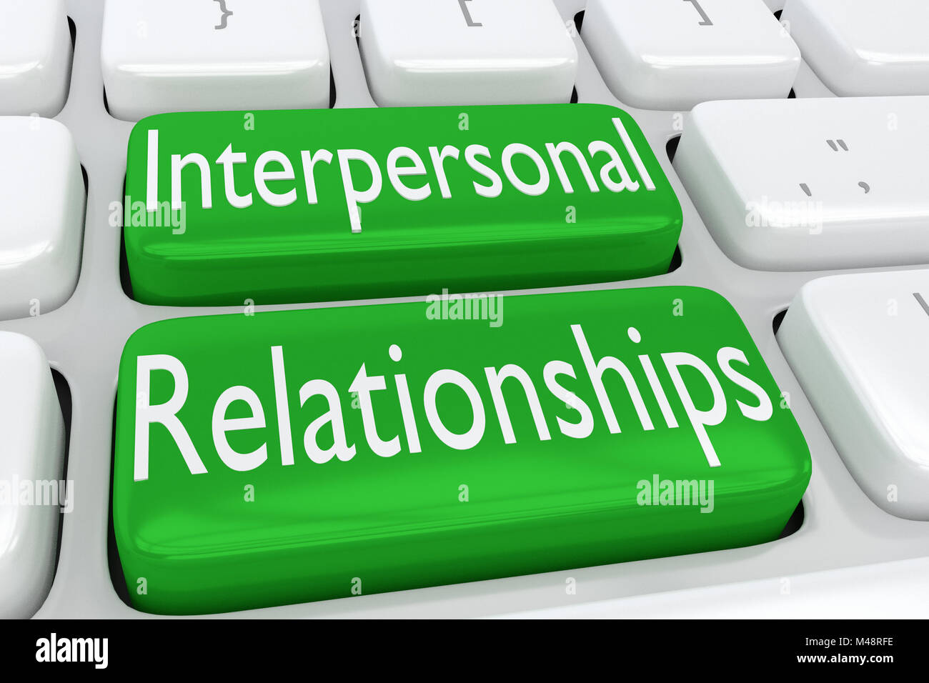 3D illustration of computer keyboard with the script Interpersonal Relationships on two adjacent ...