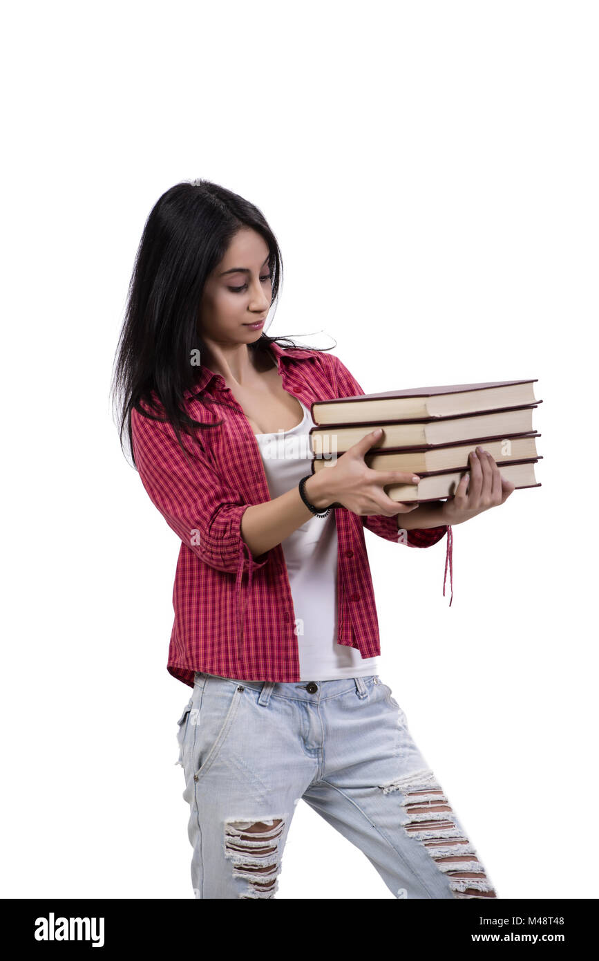 Female young student with books isolated on white Stock Photo - Alamy