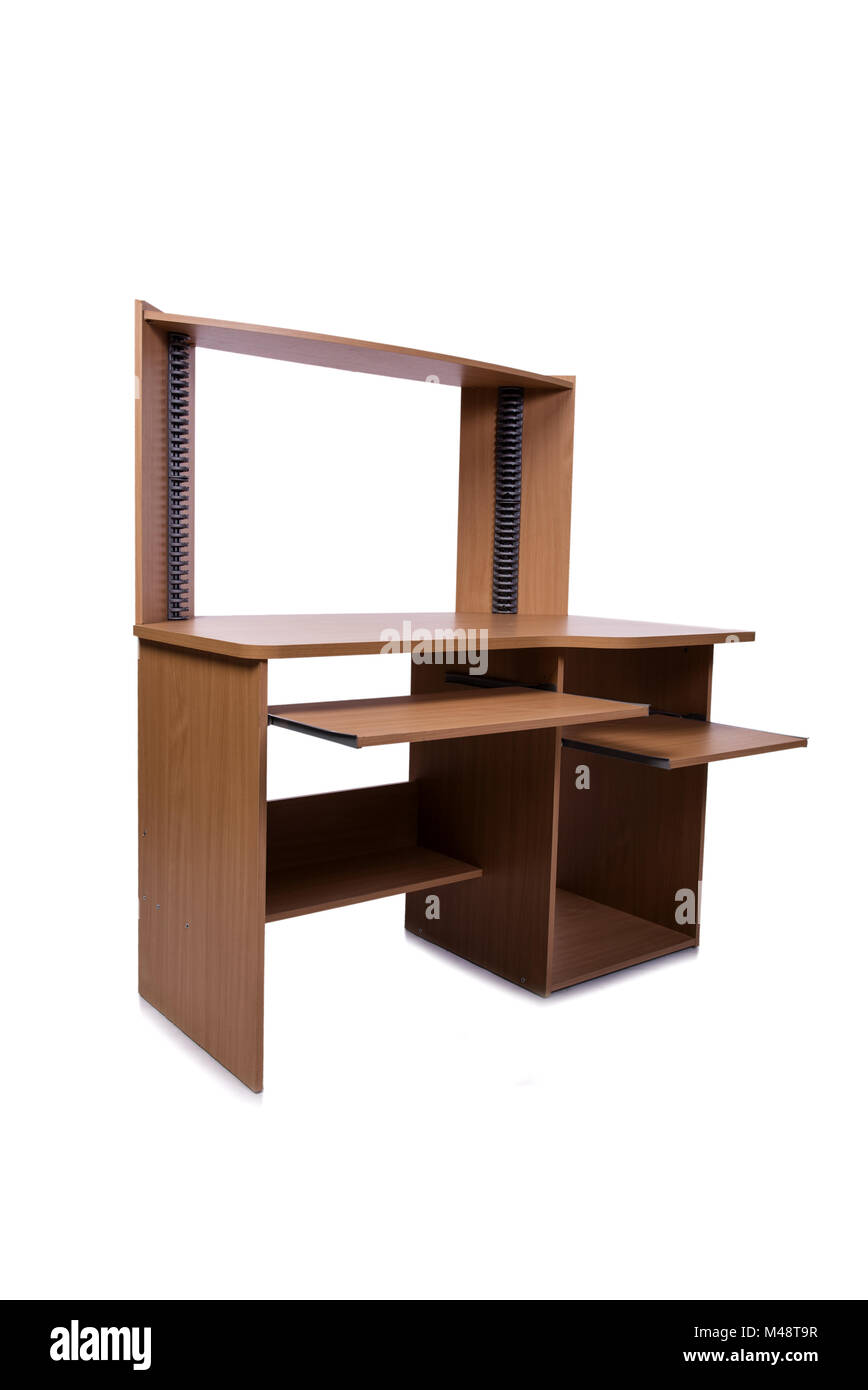 Computer home desk isolated on the white background Stock Photo - Alamy