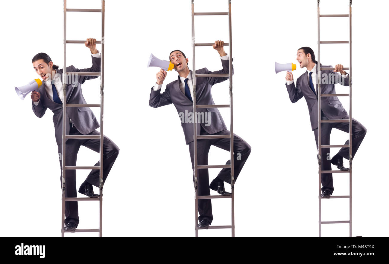 Businessman climbing the ladder isolated on white Stock Photo - Alamy
