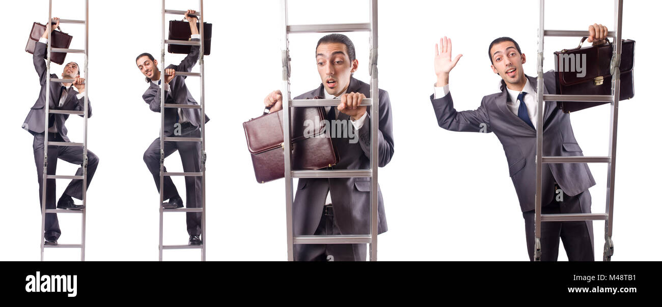 Businessman climbing the ladder isolated on white Stock Photo - Alamy