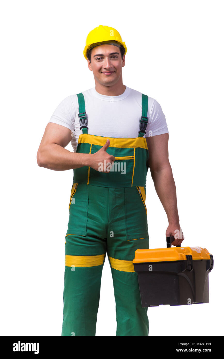 Man with toolbox isolated on the white background Stock Photo - Alamy