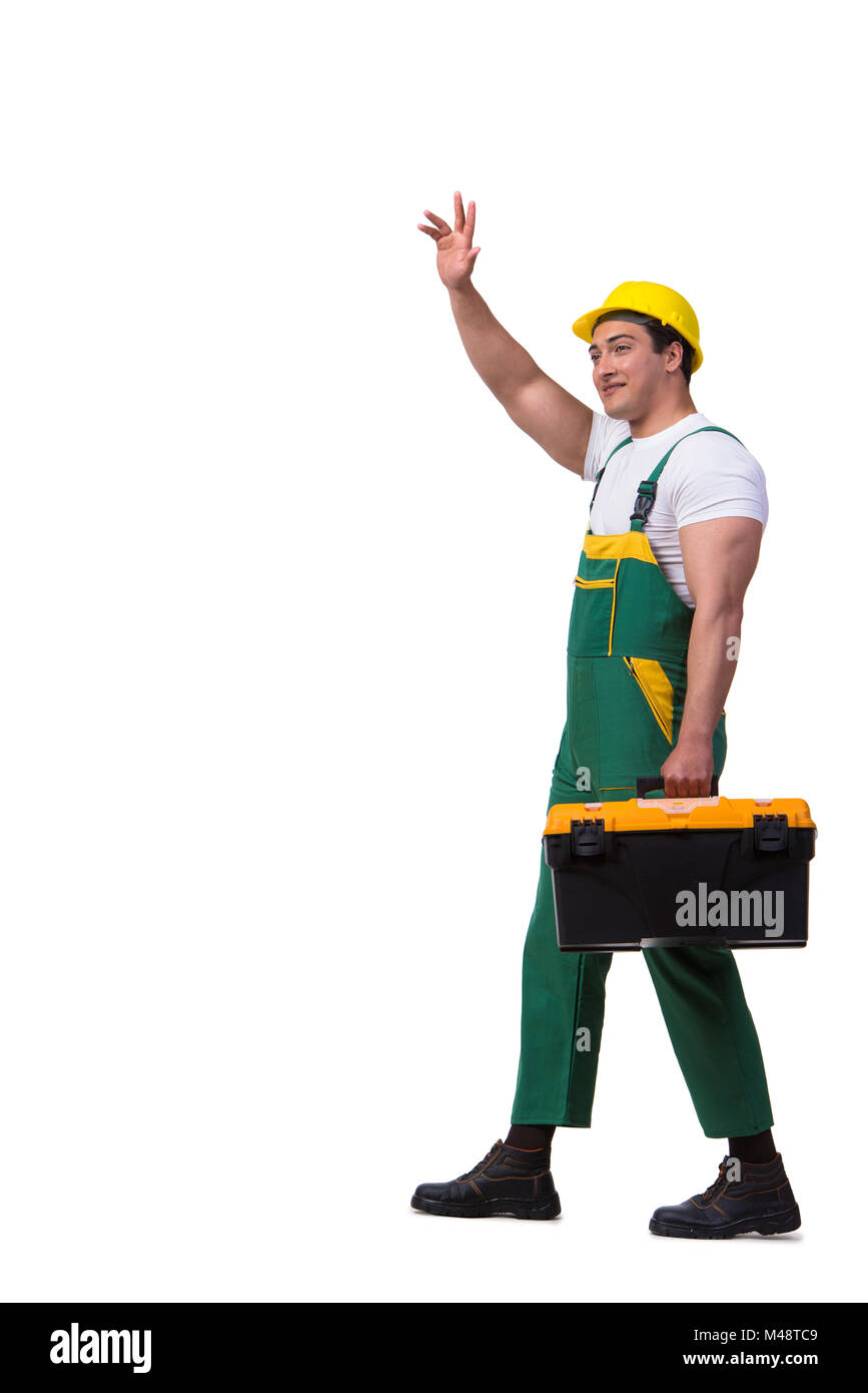 Man with toolbox isolated on the white background Stock Photo - Alamy