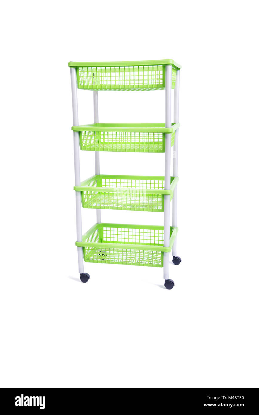 Green bin rack shelf with wheels isolated on white Stock Photo - Alamy