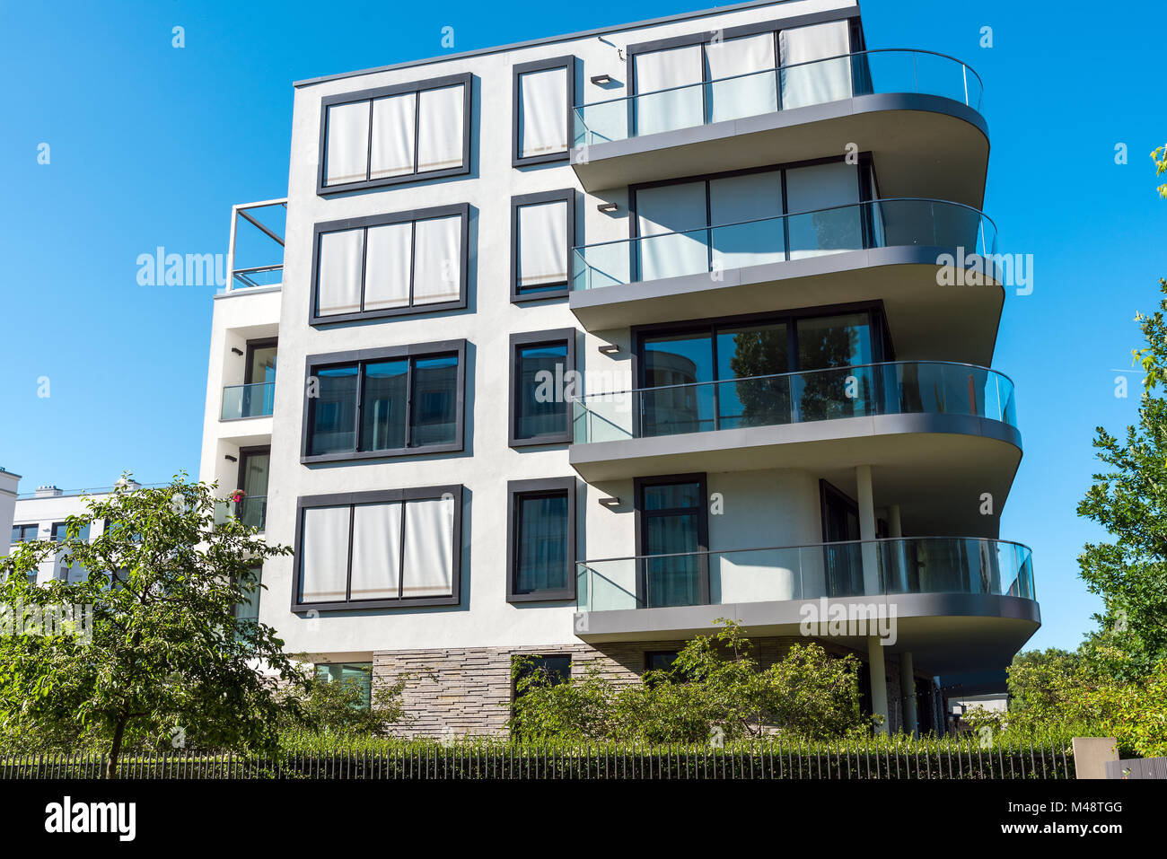 Apartment house with round balconies seen in Berlin, Germany Stock ...